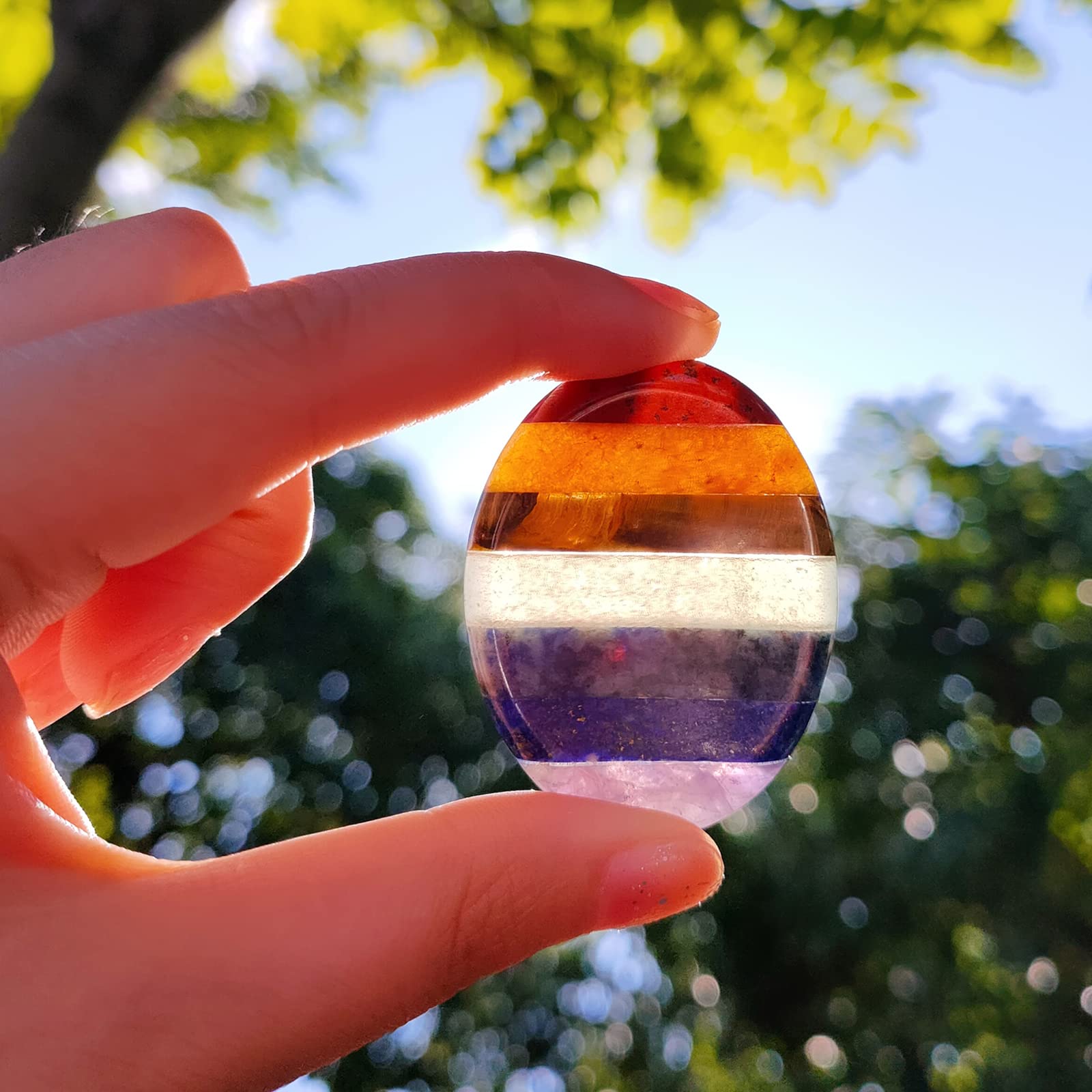 Thumb Worry Stone 1.7", Worry Stone for Anxiety, Chakra Worry Stone 7 Chakra Healing Crystals Oval Shaped Palm Stone Meditation Crystal for Reiki Balancing(1PC)