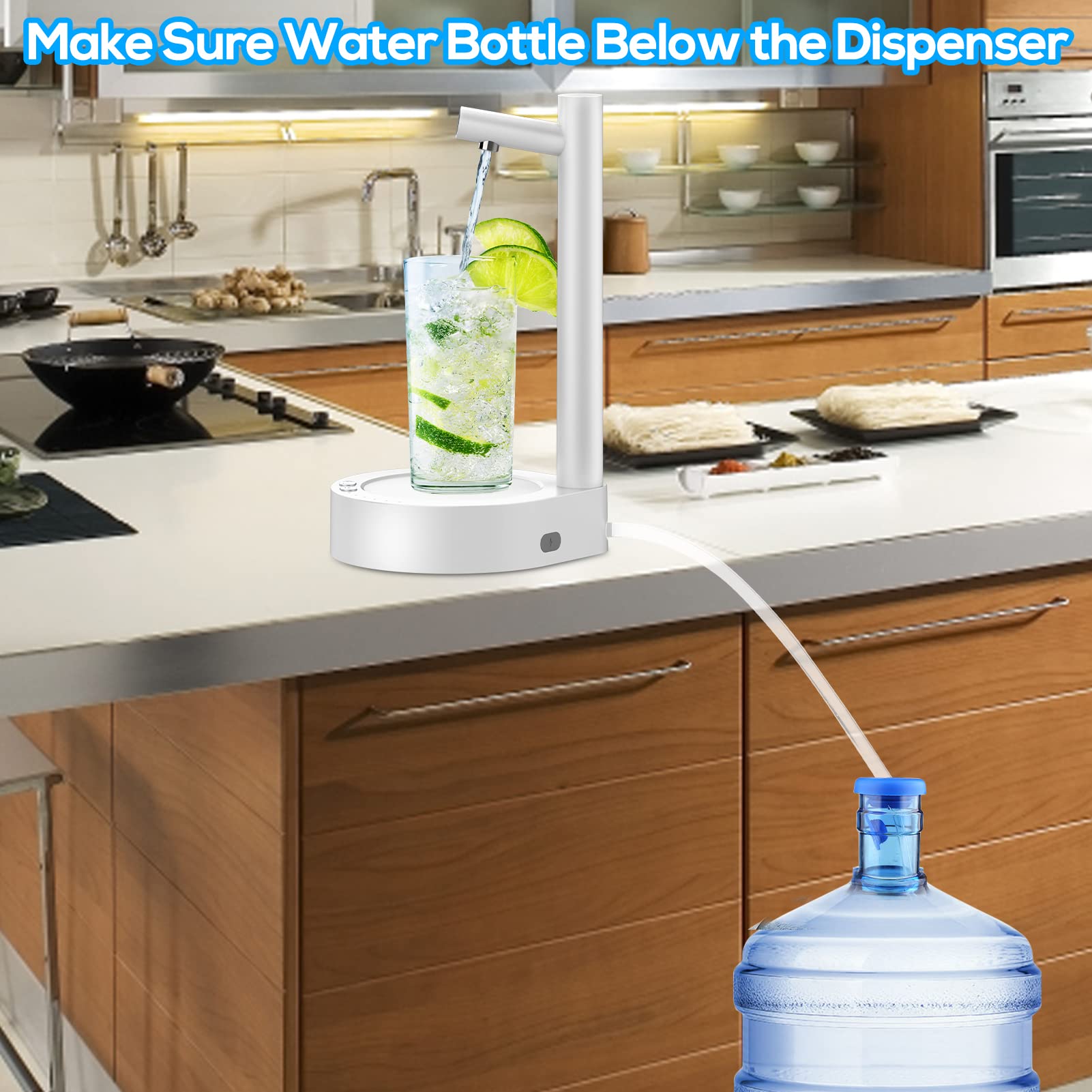 Water Dispenser Countertop for 5 Gallon Bottle, Smart Table Top Water Dispenser with 7 Levels Pumping, Bedside Water Dispenser, Rechargeable Portable Mini Desktop Water Pump with Cap