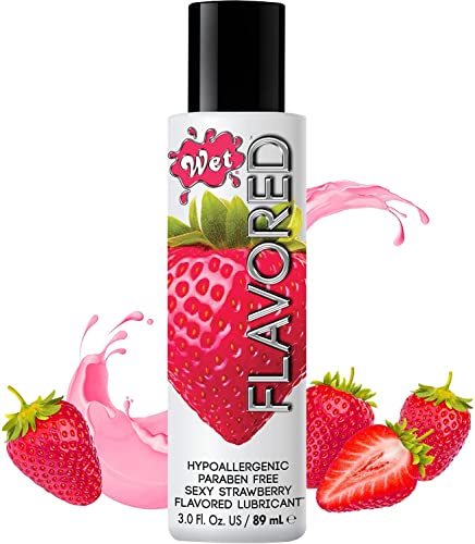 Wet Water-Based Flavored Lube for Men, Women & Couples, 3 Fl Oz (Sexy Strawberry) - Long-Lasting Premium Personal Lubricant Safe to Use with Latex Condoms - Gluten Free & Sugar Free