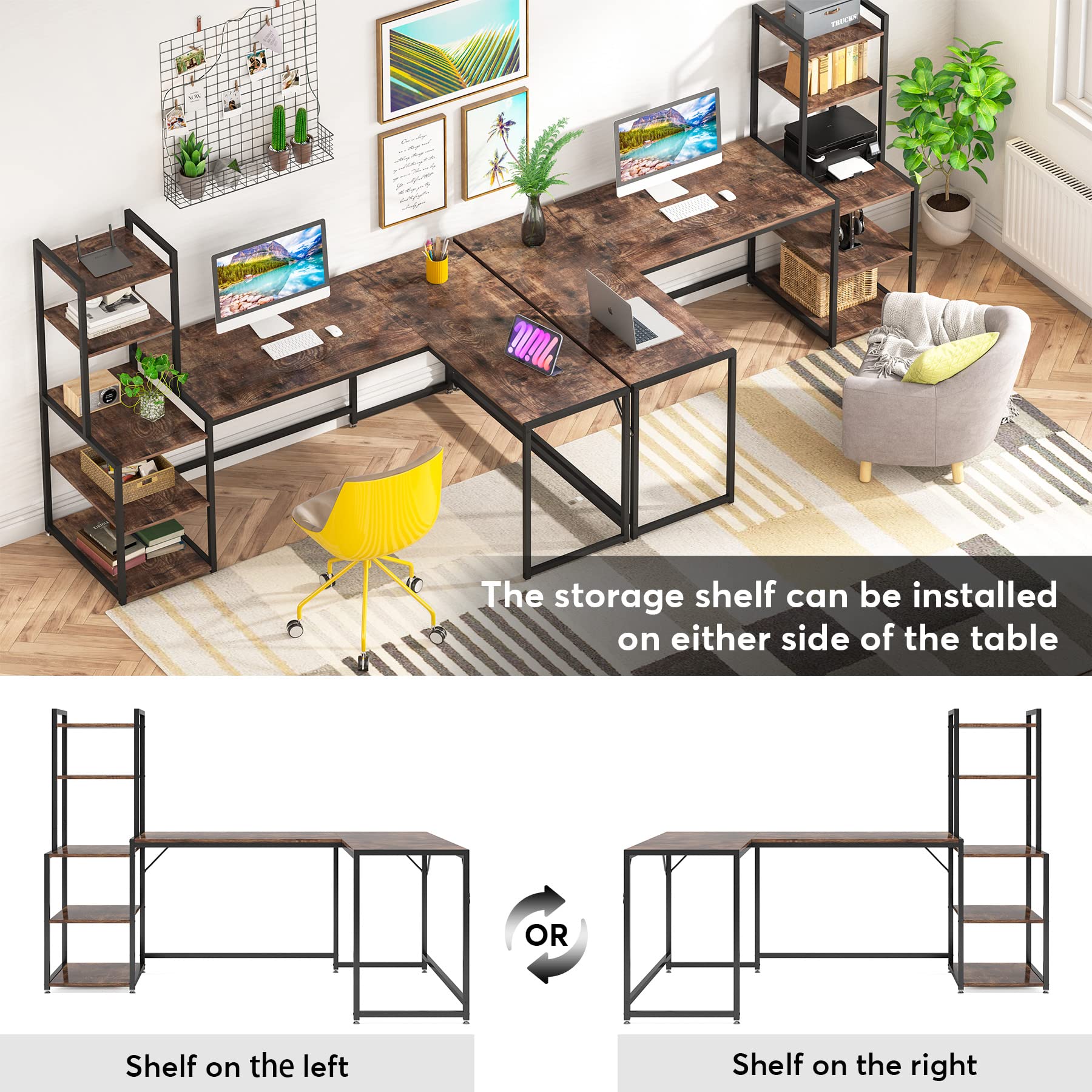 Tribesigns 79 Inch Reversible L-Shaped Desk, Industrial Large Corner Desk with 5 Tier Storage Shelves, Large L Desk Home Office Desk Computer Table Writing Desk, Rustic Brown