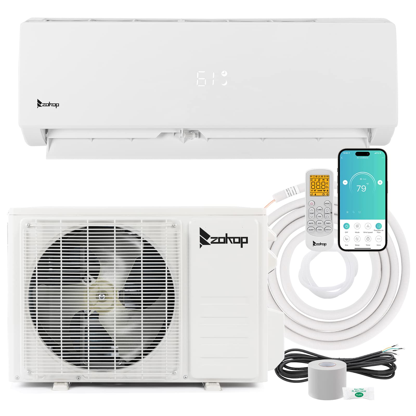 Winado 9,000 BTU Mini Split Air Conditioner Inverter, 19 SEER 115V Energy Saving Split-System AC w/Pre-Charged Condenser, Heat Pump, WIFI Remote Control, Installation Kit, Cools Up to 450 Sq. Ft.