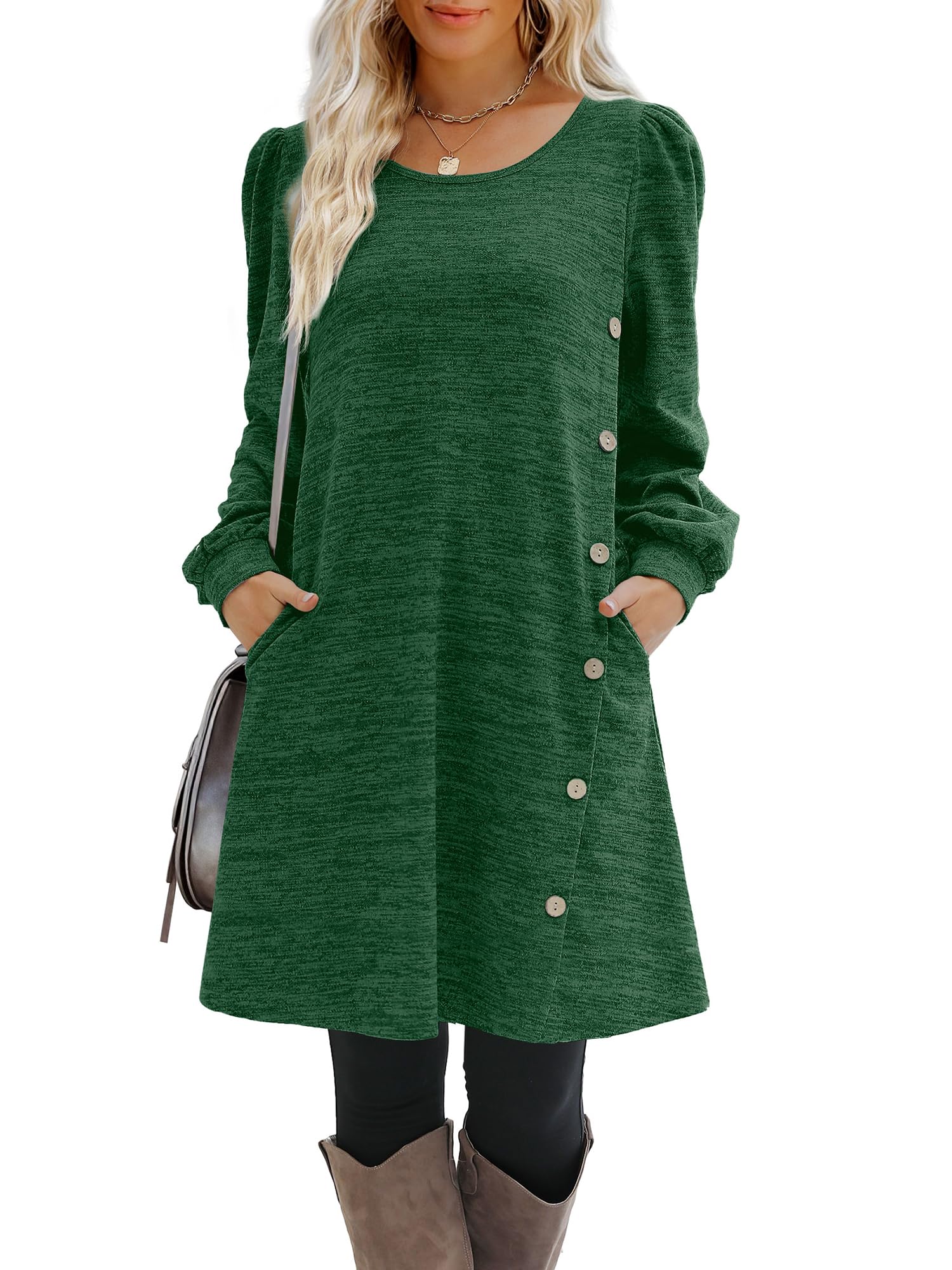 XIEERDUO Womens Long Sleeve Dresses Christmas Sweater Dress For Leggings Tunic Xmas Green S