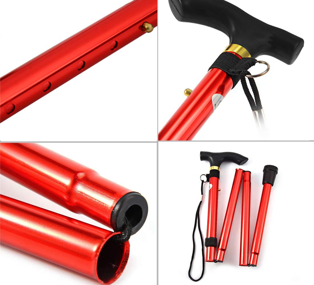 Walking Stick/Canes,Foldable, Collapsable Cane Hiking Pole Height Adjustable, Lightweight Anti-Slip for Travel Outdoor Hiking Help Balance for Men and Women Seniors(red)