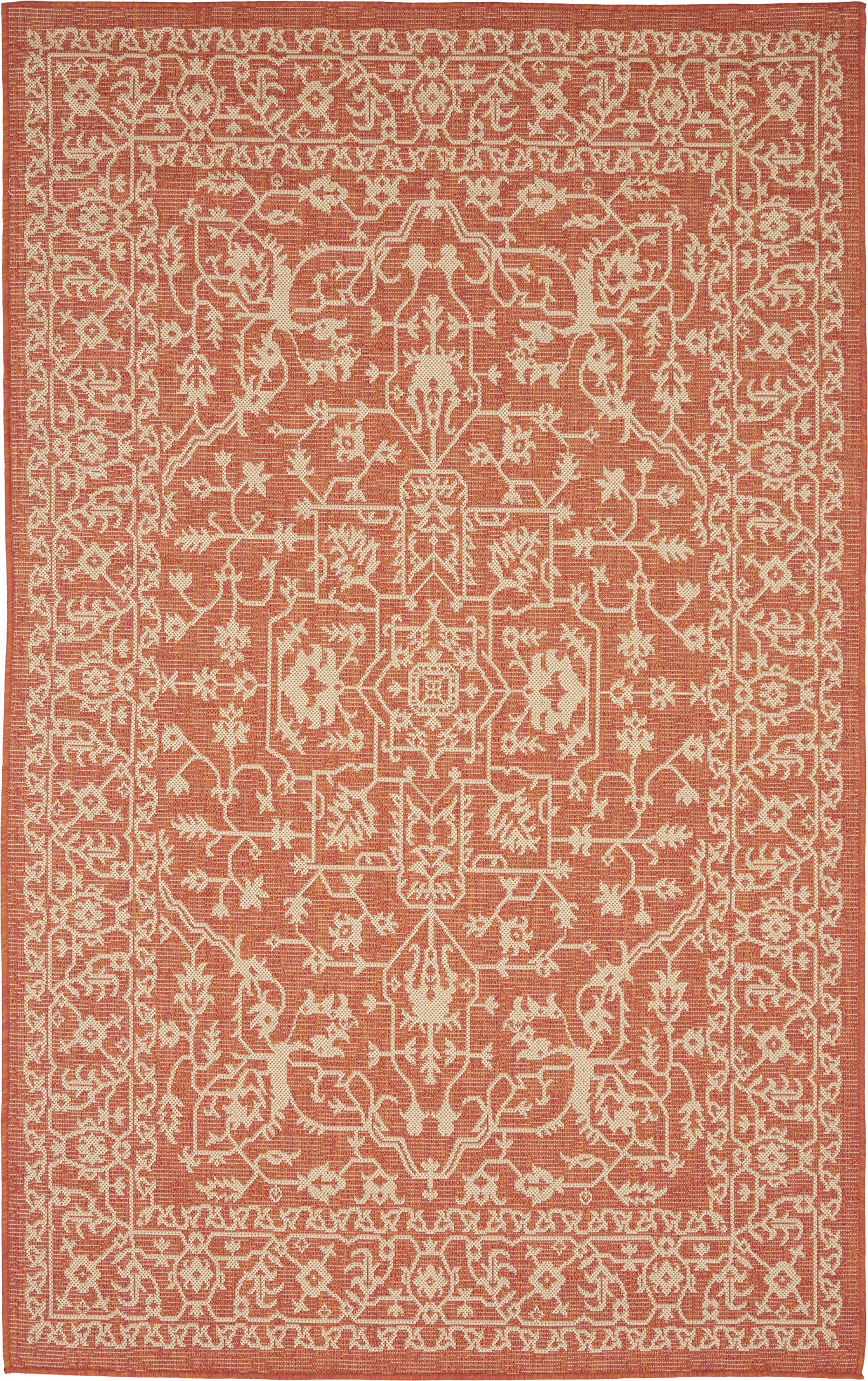 Unique Loom Outdoor Botanical Collection Area Rug - Allover (5' 3" x 8' Rectangle, Terracotta/ Beige)