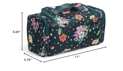 Vera Bradley Women's Recycled Lighten Up Reactive Large Travel Cosmetic Makeup Organizer Bag, Hope Blooms Teal, One Size