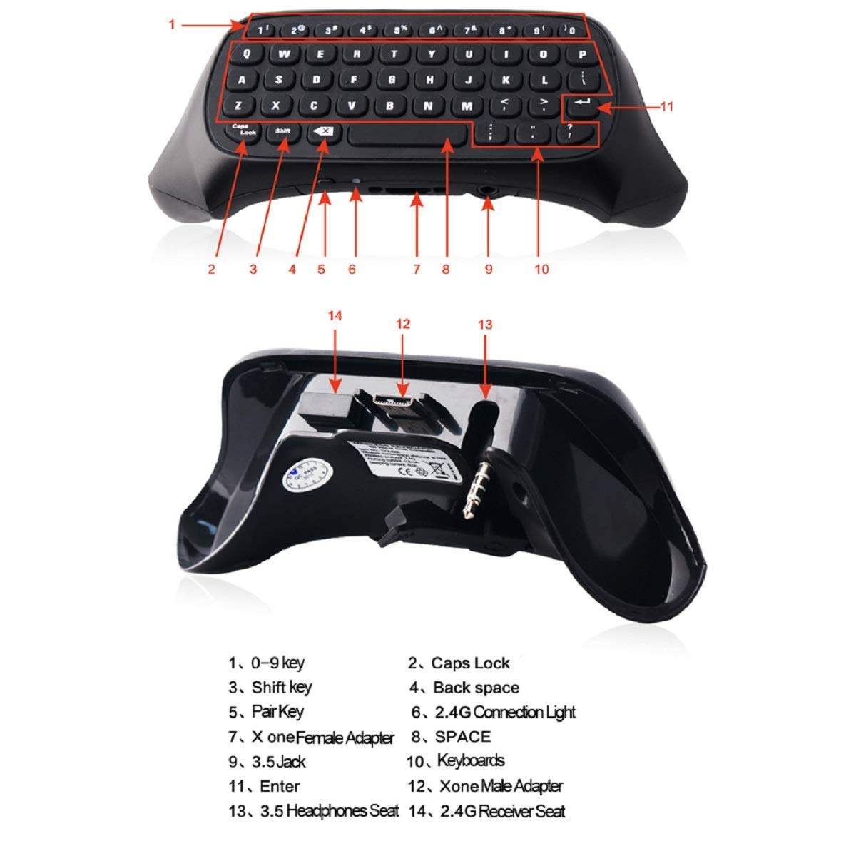 Xbox Keyboard, 2.4G Wireless Keypad Gamepad Chatpad Online Gaming Live Chat Message Keyboard with 3.5MM Headset and Audio Jack for Microsoft Xbox Series S/X, Xbox One S/X & Elite 1 2 Controller