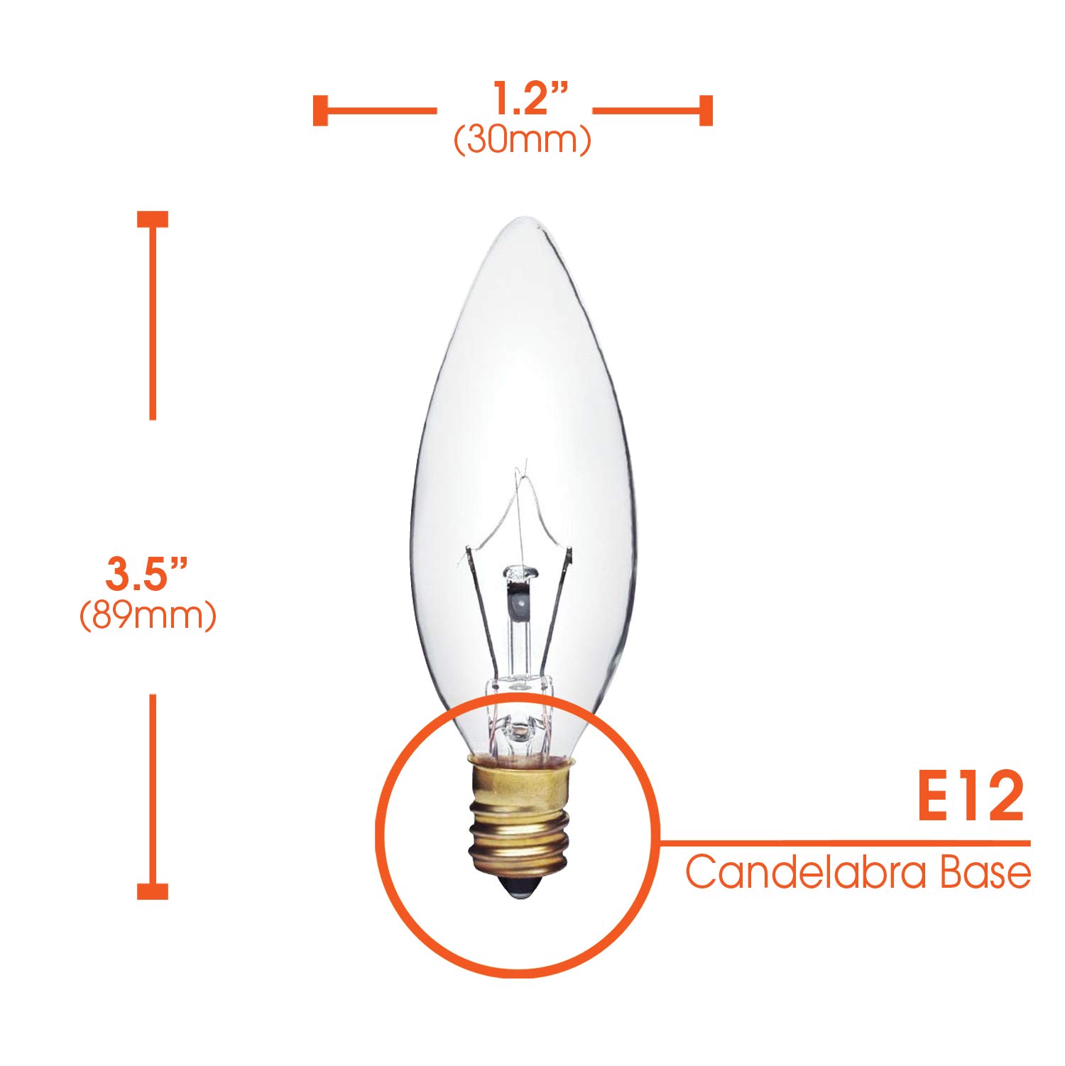 Xtricity 40W B10 Incandescent Clear Chandelier Light Bulb, Torpedo Tip, E12 Candelabra Base, 360 Lumens, Dimmable, 130V, (6 Pack)