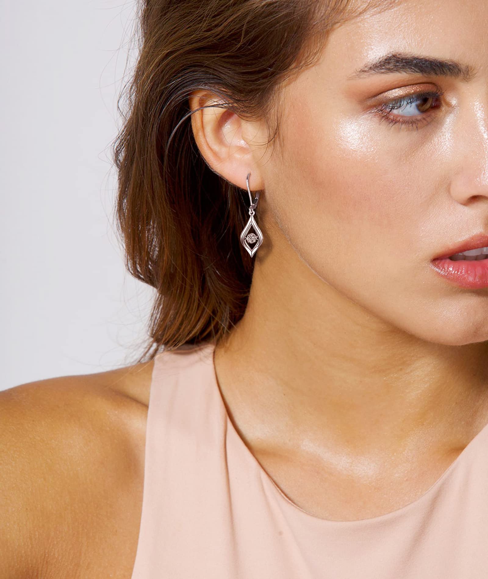 YL Eye Earrings 925 Sterling Silver Dancing Diamond Halo Dangle Earrings Birthstones Drop Jewelry (04-diamond-Apr)