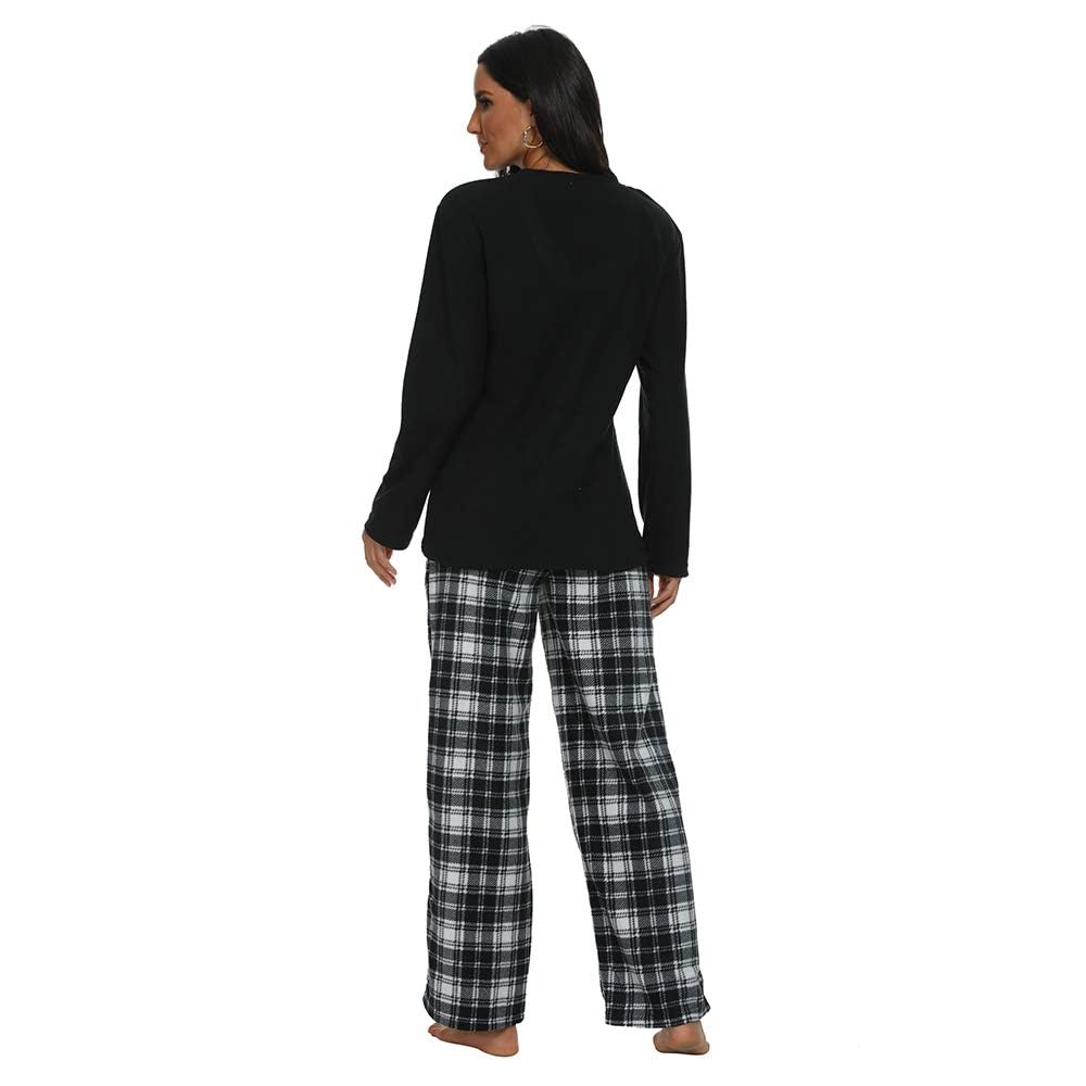 U2SKIIN Mens Pajama Set, Plaid Pajamas for men Long Sleeve Sleepwear Warm Pjs Set with Pockets(Black/Red-Black Plaid, XL)