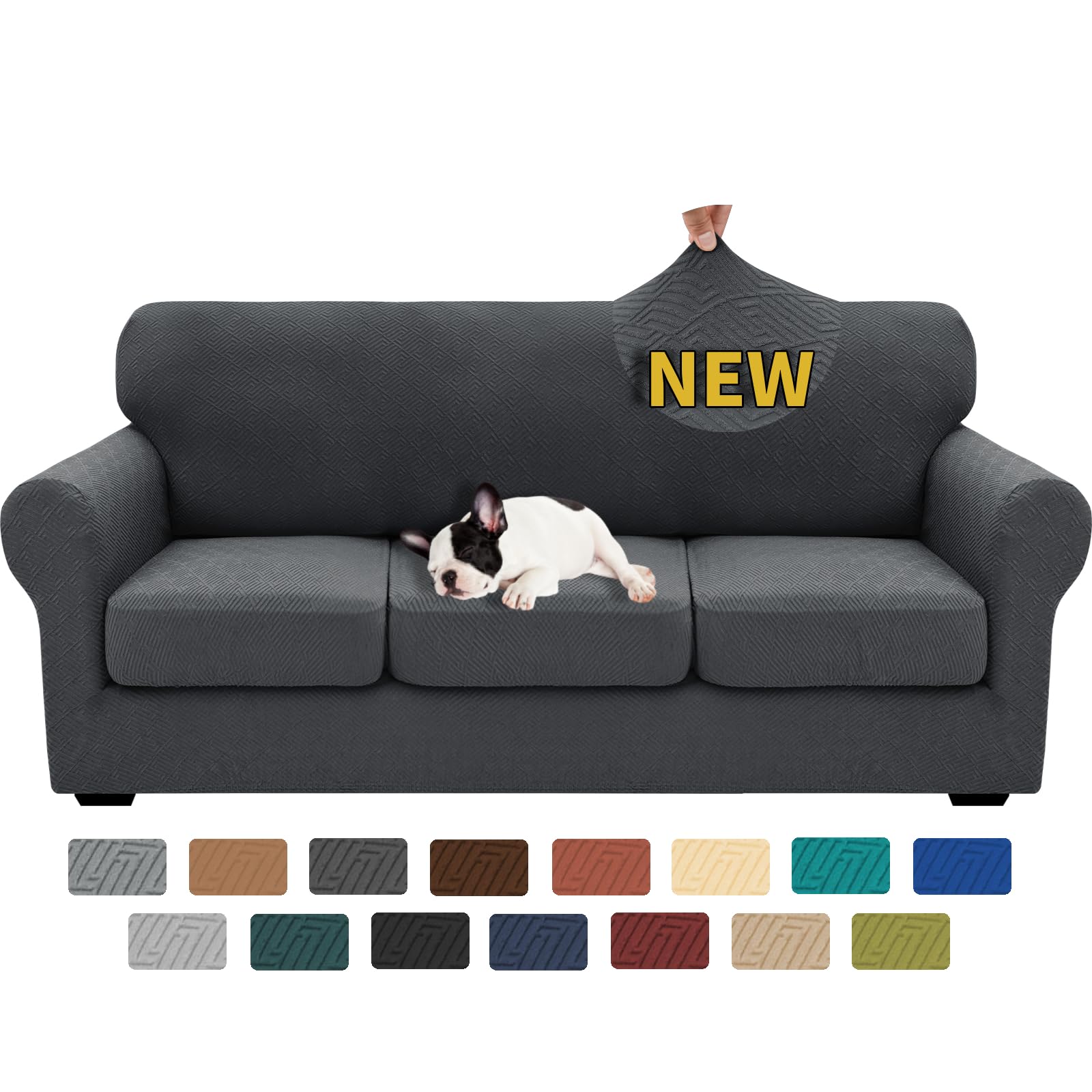XINEAGE 2024 Newest 4 Pieces Couch Covers for 3 Cushion Couch Super Stretch Thick Soft Sofa Cover Anti Slip Sofa Slipcover Dogs Cats Furniture Protector (Dark Gray, 71"-91")