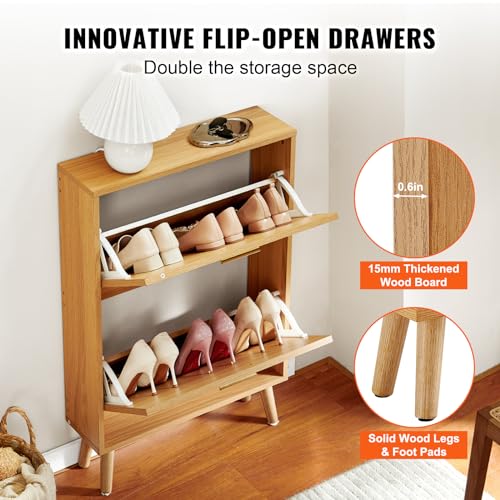VEVOR Shoe Storage Cabinet for Entryway, 23.6" D x 6.6" W x 34.5" H, Wood color