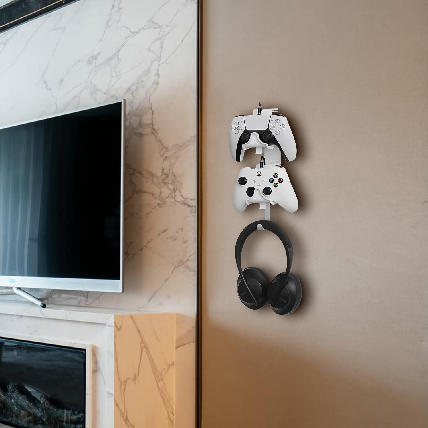 Xbox Controller Stand Hosanwell 4 in 1 Headphone Wall Mount Holder Bundle & Non-Slip Mat for PS5 Xbox Series S X Switch Pro Controller Universal Bracket Hanger with 2 Way USB-C Magnetic Charging Cable
