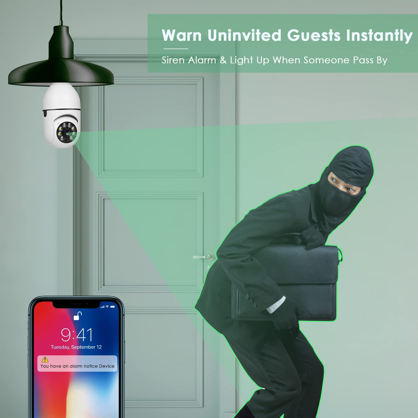 Wyzlink Light Bulb Security Camera,Home WiFi 360 Degree Pan/Tilt Panoramic IP Camera,Wireless Home Surveillance Cameras System with Human Motion Detection and Alarm,Two-Way Audio,Night Vision, 720p