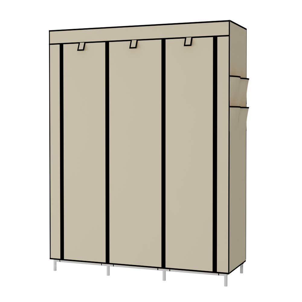 UDEAR Portable Wardrobe Closet Clothes Organizer Non-Woven Fabric Cover with 6 Storage Shelves, 2 Hanging Sections and 4 Side Pockets,Beige