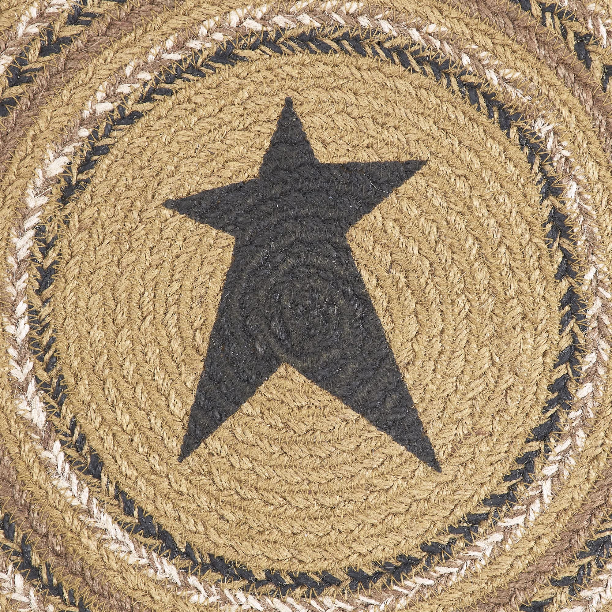 VHC Brands Kettle Grove Table Mat- Pot Holder- Woven Jute Trivet, 15" Round, Stencil Star