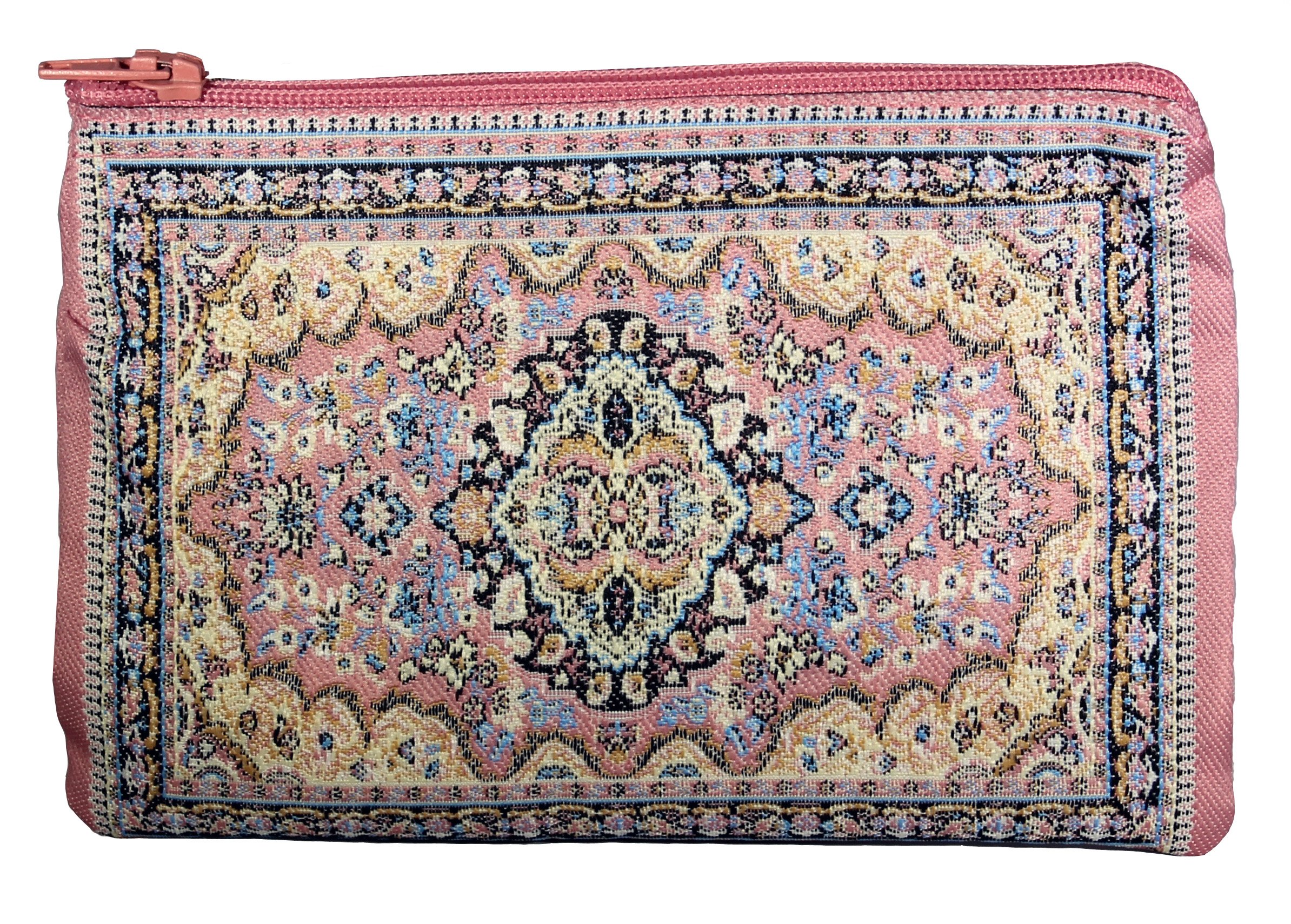 Unique Woman Coin Purse - Card Case - Floral Design - Fabric Oriental Rug (Pink)