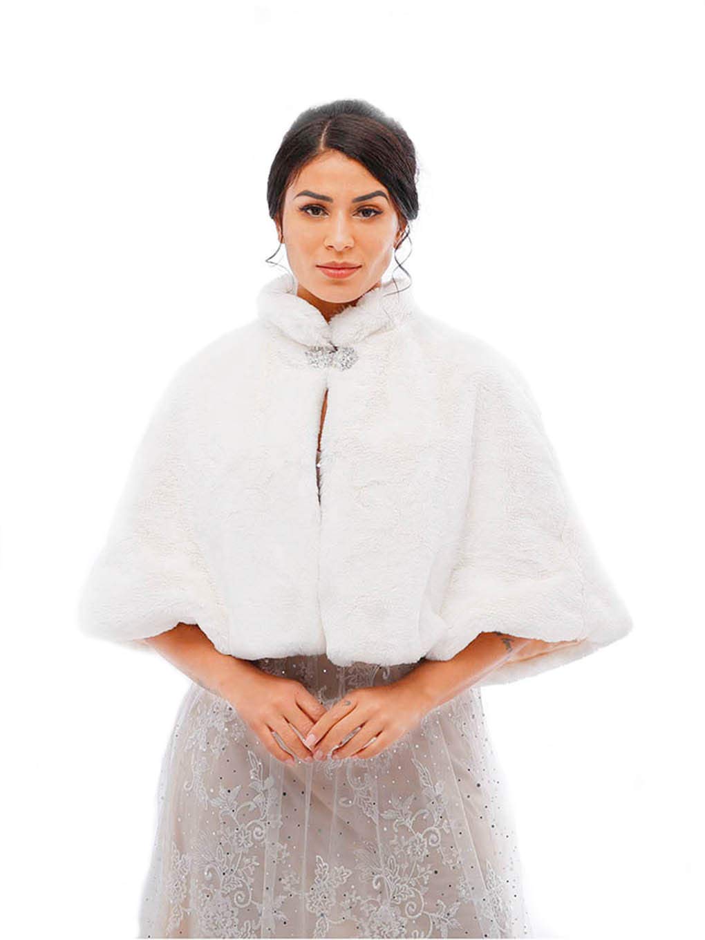 Yalice Women's Wedding Faux Fur Shawl and Wrap Bridal Fur Stole Cloak Cape Fur Scarf for Bride and Bridesmaids (White)