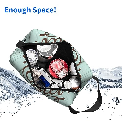Women Lightweight Makeup Bag Pouch Compatible with Bunny Rabbit Eggs Blue Wooden Happy Easter Toiletry Bag, Funny Travel Cosmetic Bag Portable Bag with Zip for Office College