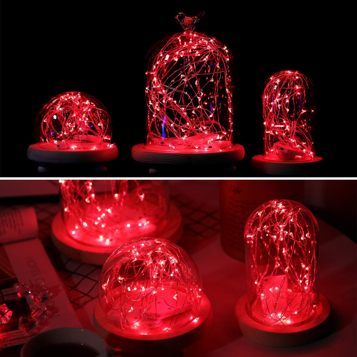 YKB 6 Pack Red LED Fairy Starry String Lights with 20 Mini LEDs on 3.3FT/1M Copper Wire, Fairy Lights Powered by 2xCR2032(Incl) Batteries, for Wedding Table Holiday Halloween Christmas Decorations