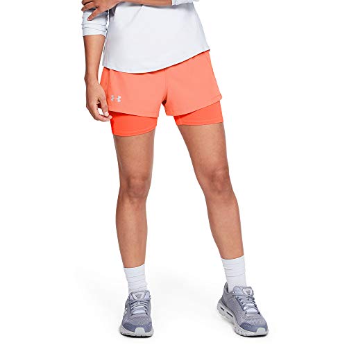 Under Armour Qualifier Speedpocket 2-in-1 Short, Coral Dust (642)/Reflective, X-Small