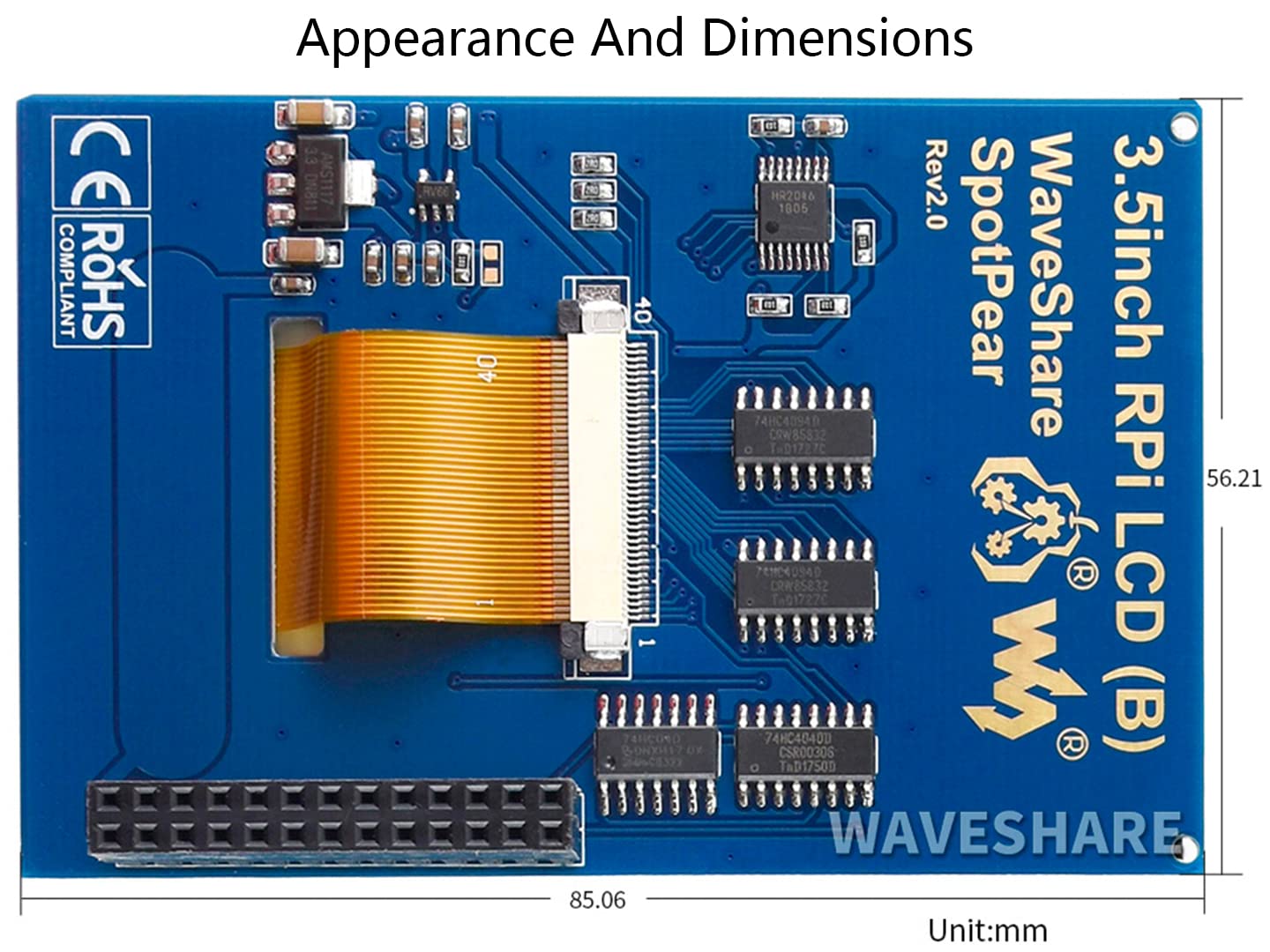 waveshare 3.5 inch Resistive Touch Screen IPS LCD 480x320 Hardware Resolution XPT2046 Controller for Any Revision of Raspberry Pi (4B/3B+/3B/2B/A+/B+)