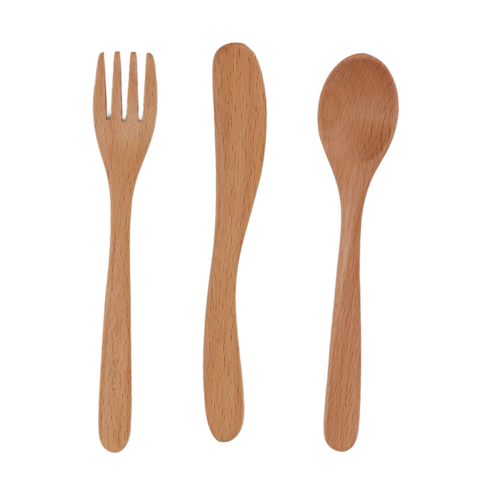 Wooden Flatware Set Utensil Cutlery Fork Spoon Kitchen Cutlery Set Beech Japan Knife Fork Spoon Beech Wooden Cooking Utensil for Forking Table Spoon Flatware Sets