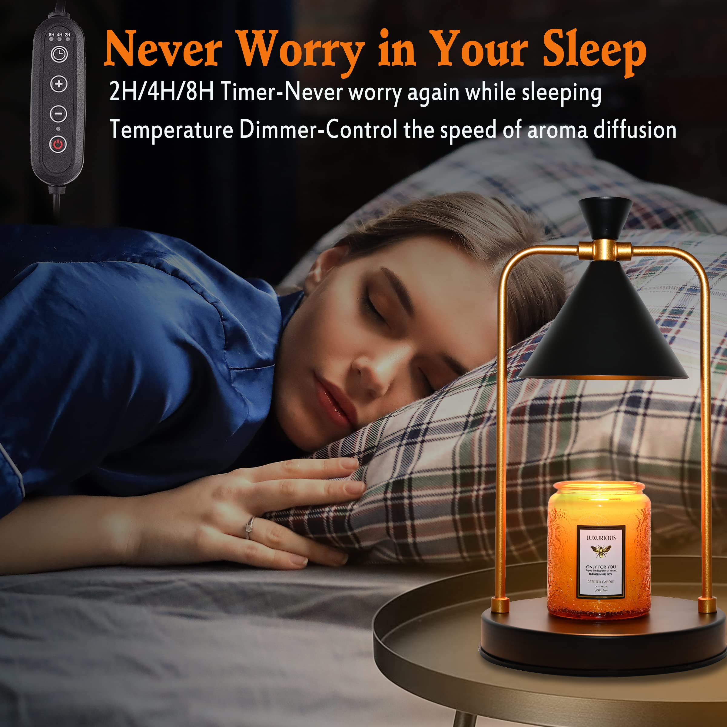 XJZJY Candle Warmer Lamp with 2 Bulbs,Electric Candle Warmer with Timer,Christmas Gifts for Candle Lovers,Dimmable Candle Lamp,Compatible with Various Candles,Candle Holders for Home Decor,Black