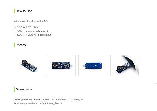 waveshare Laser Sensor Detector Module Receiver Transmitter Compatible Arduino AVR PIC STM32 Application for Obstacle Detection Pipeline Counter Smart Robot Obstacle-Avoiding Car