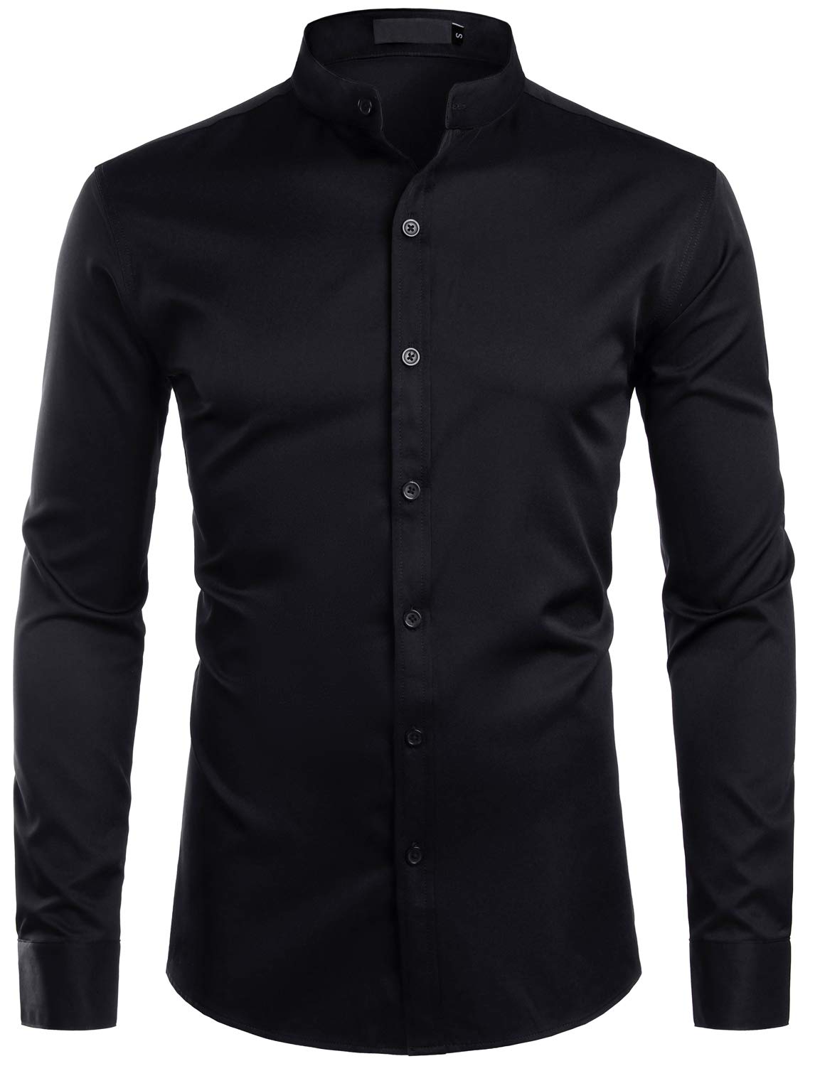 ZEROYAA Mens Hipster Solid Slim Fit Long Sleeve Mandarin Collar Dress Shirts ZLCL08 Solid Black XX-Large