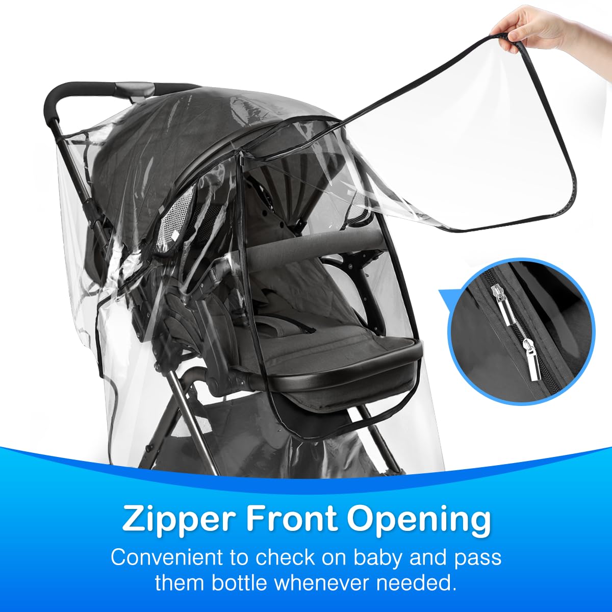 Zooawa Stroller Rain Cover, Universal Size Baby Christmas Travel Weather Shield Food Grade EVA Plastic Waterproof Windproof Dust Resistant Stroller Raincover for Jogger Stroller Buggy Pram - Clear