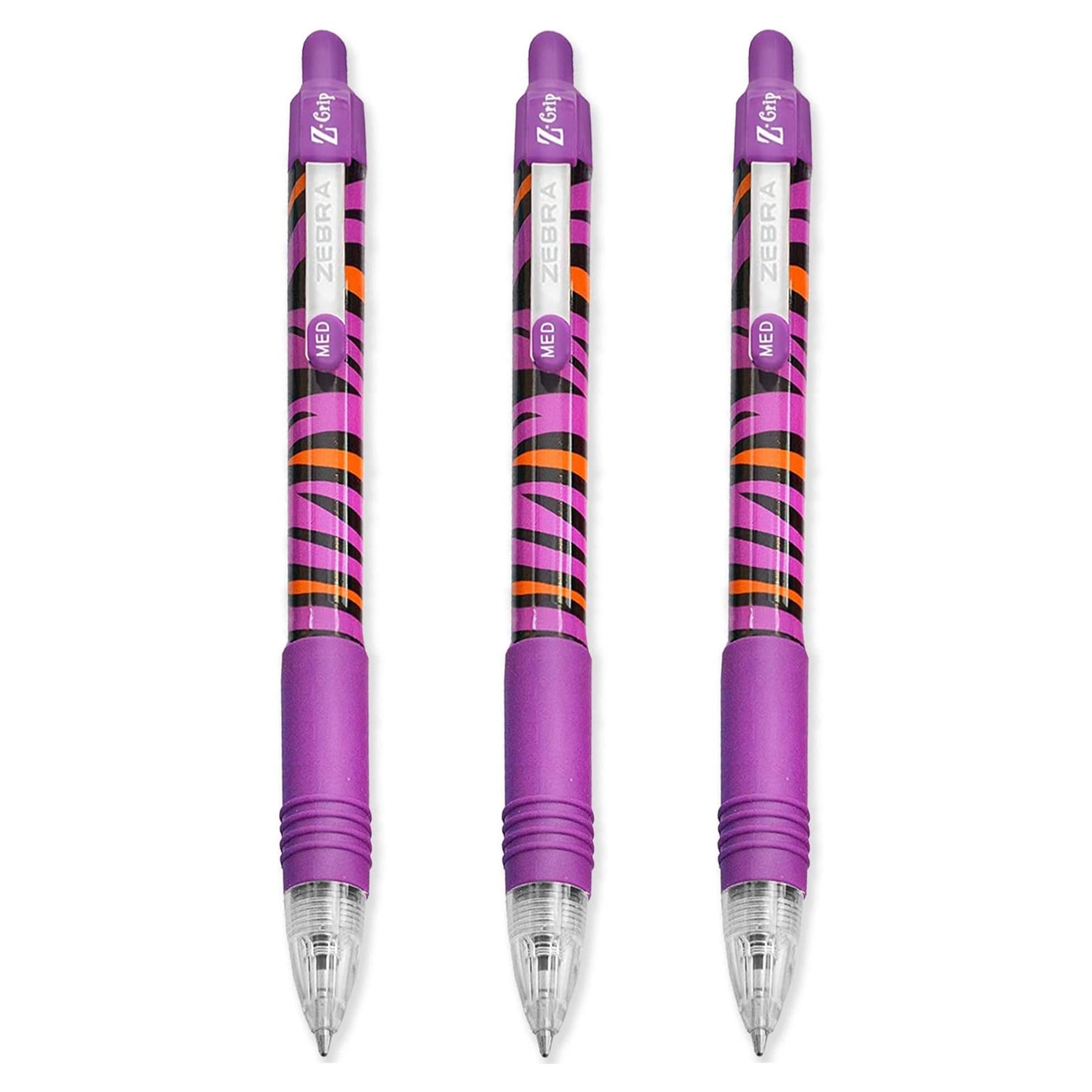 Zebra Z-Grip Funky Brights - Animal Pattern Retractable Ballpoint Pen - Purple Tiger Barrel - Pack of 6