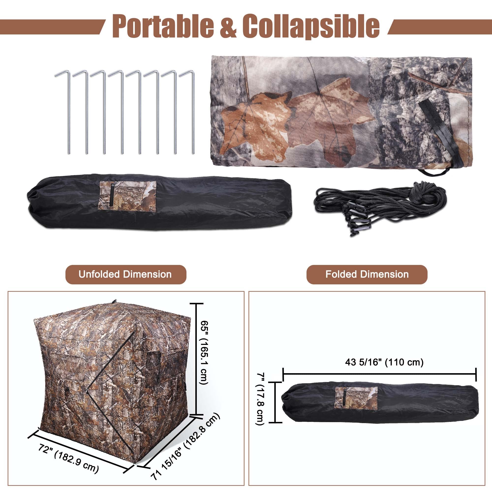 ZeHuoGe Hunting Blind Ground Tent with Zero Detection Carrying Case Professional Hub-Style Extra Large Bottomless Design Outdoor Sport Shooting US Delivery