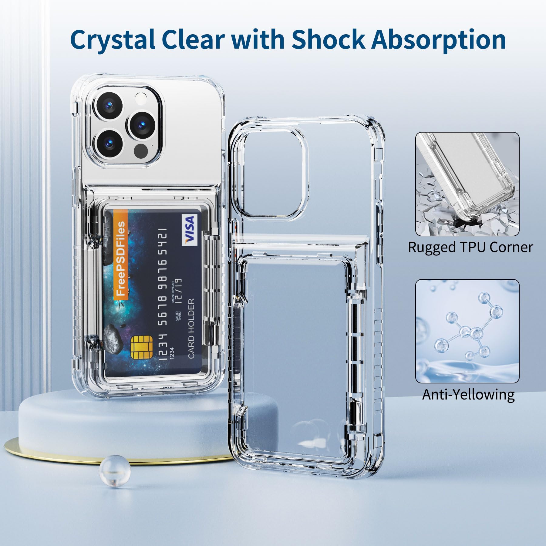 TITACUTE for iPhone 15 Pro Max 6.7 Case Wallet 4 Credit Card Holder Slot Flip Cover Design Clear Case for iPhone 15 Pro Max Back Pocket Hard Shell Armor Hybrid Protective Bumper for iPhone 15 Pro Max