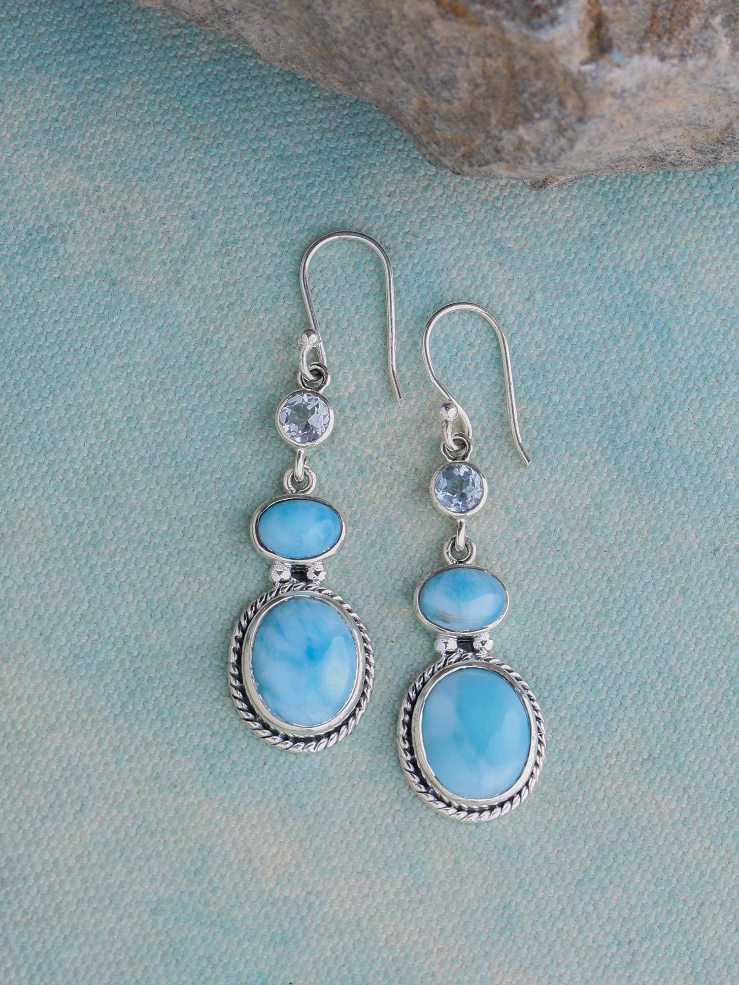YoTreasure Natural Larimar Blue Topaz Solid 925 Sterling Silver Dangle Earrings Jewelry