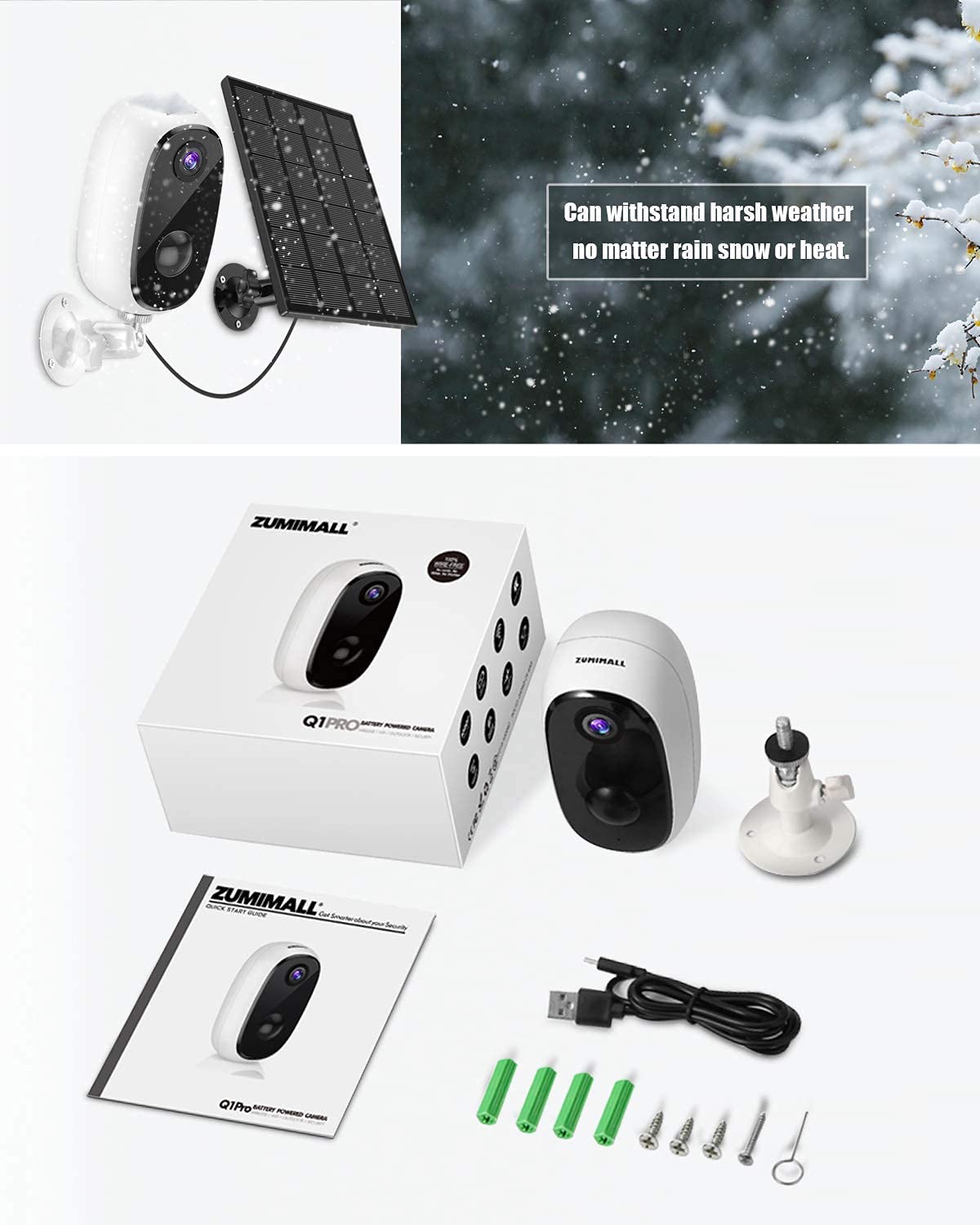 ZUMIMALL Security Cameras Wireless Outdoor - Outdoor Camera Wireless WiFi Camera, Solar Security Camera with Spotlight/Siren/Motion Detection/3MP Color Night Vision/AI Analysis/IP66