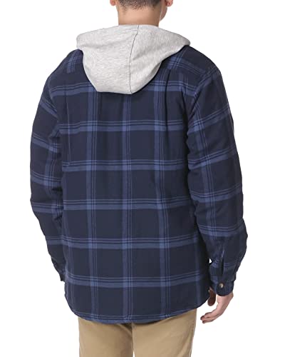 Wrangler Mens Long Sleeve Quilted Lined Flannel Shirt Jacket With Hood Total Eclipse With Heather Medium One Size