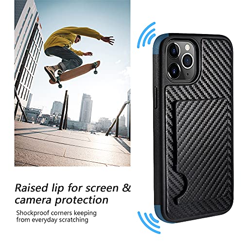 ZVEdeng Compatible with iPhone 12 Wallet Case, Card Holder Case for iPhone 12 Pro, Credit Card Holder Card Clip Case Shockproof Carbon Fiber Slim Card Grip Case for iPhone 12/12 Pro 6.1'' Black