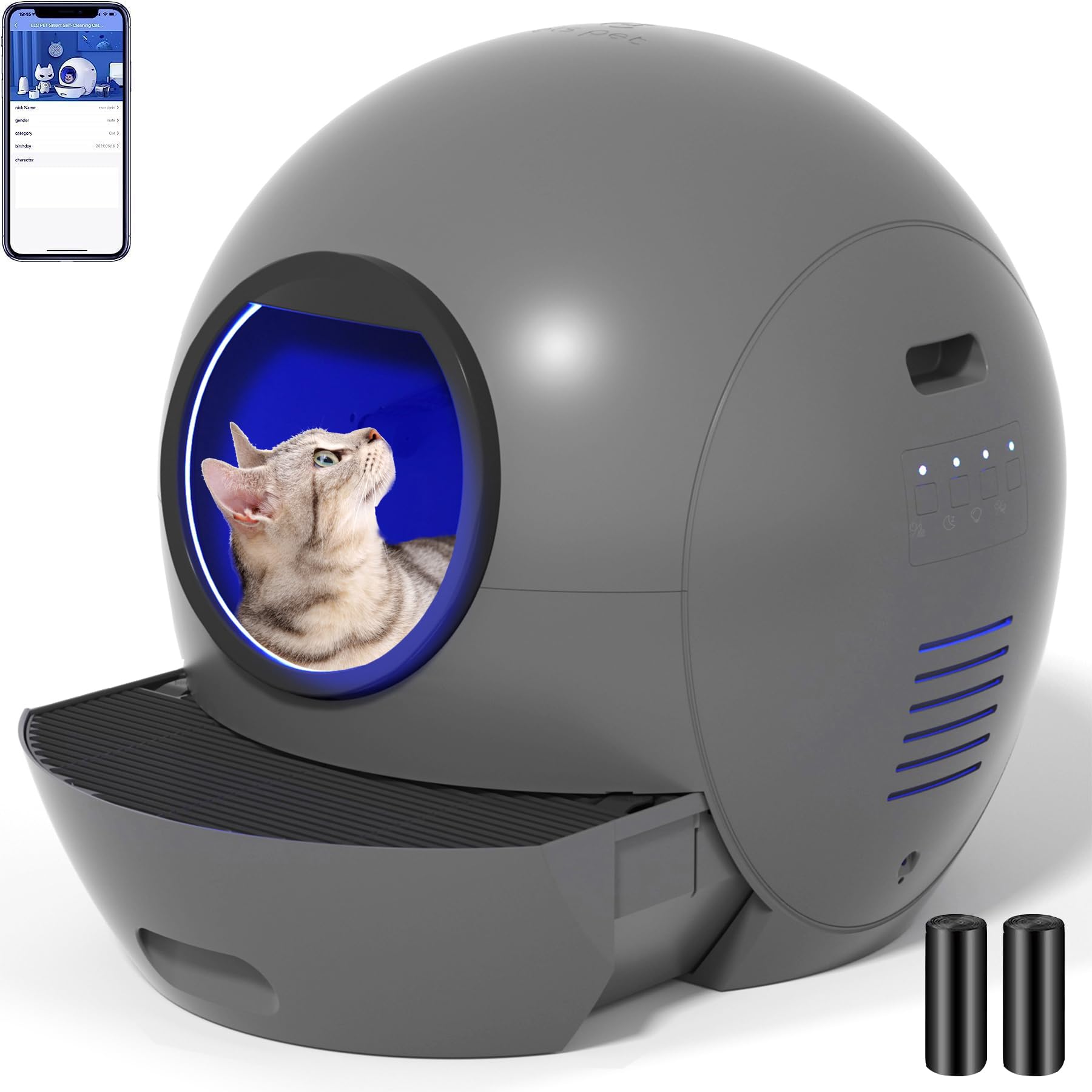 YSSAIL Self-Cleaning Cat Litter Box: Extra Large Automatic Cat Litter Box with APP Control & Smart Health Monitor & Safe Alert, Odor Removal Cat Litter Box for Multiple Cats [Black]