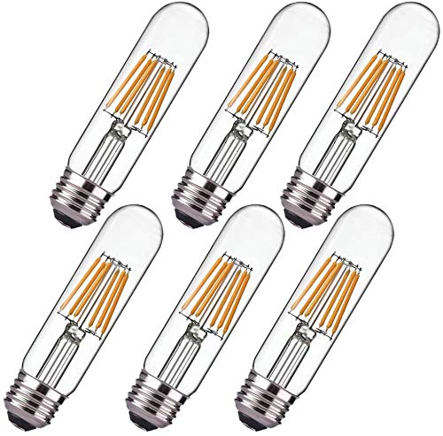 YFXRLIGHT Dimmable 6W Edison Led Tubular Bulb T10, Daylight White 4000K, Vintage Led Filament Light Bulb, E26 Medium Base, 60 Watt Bulb Equivalent, 600LM,Clear Glass Cover, Pack of 6