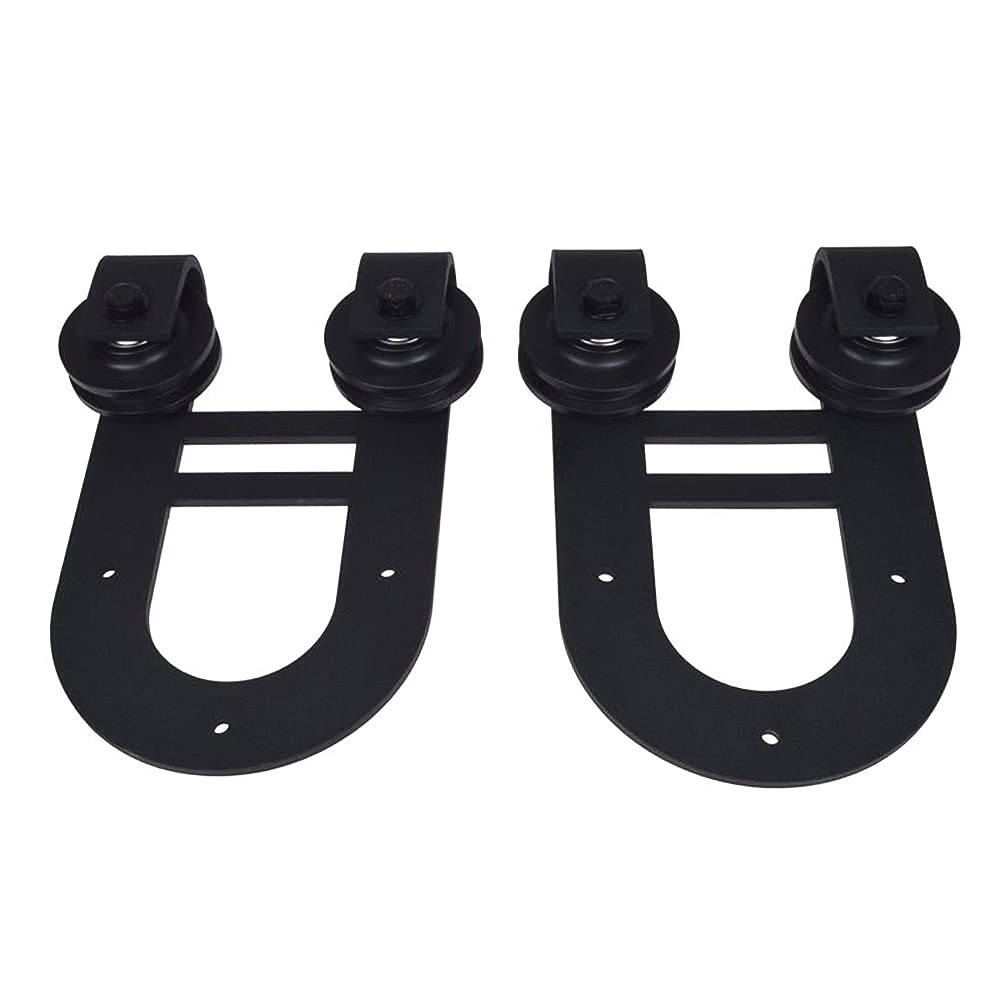 WINSOON Black Sliding Barn Door Hardware Roller Kit Set Antique Horseshoe Double Hanger Rollers Compatible with 1 3/8-1 3/4" Door Panel