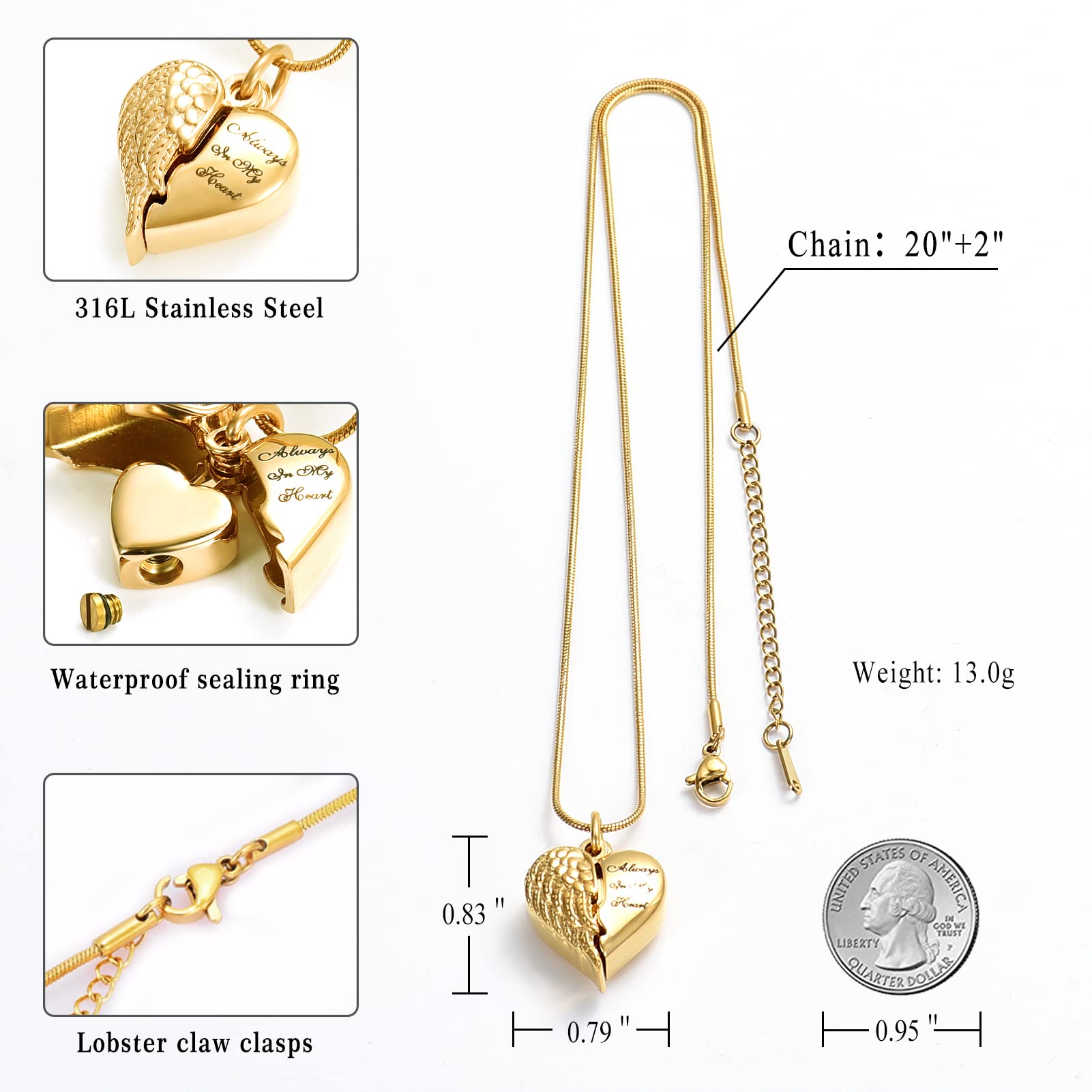 zeqingjw Always in My Heart Urn Necklace Cremation Jewelry for Ashes Pendants Memorial Lockets Keepsake Jewelry (Colorful-2)