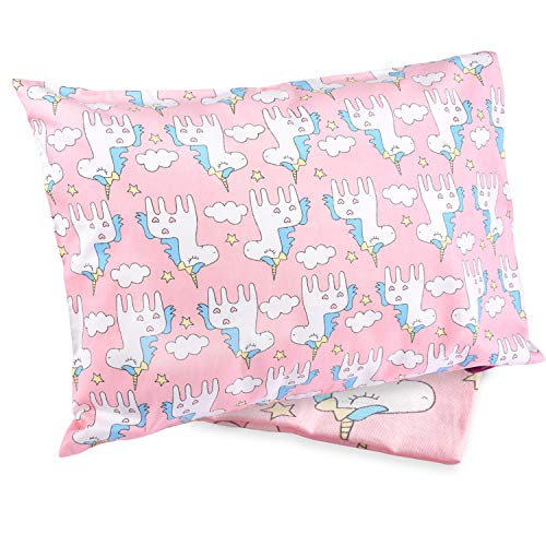 ZPECC Toddler Pillow with Pillowcase - 13 x 18 Organic Pillows for Sleeping, Soft Breathable Small Kids Pillow for Crib, Toddler Bed, Travel, Pink Unicorn (Intended for Age 2 and up)