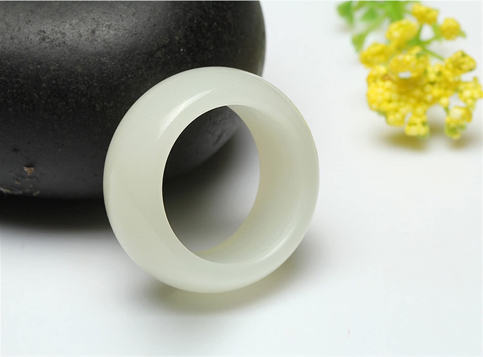XIAOSEN Natural Hetian White Hand-Carved Exquisite Jewelry Classic Highlights Charm Jade Rings Lucky Accessories Unisex (Ring Size : 8)