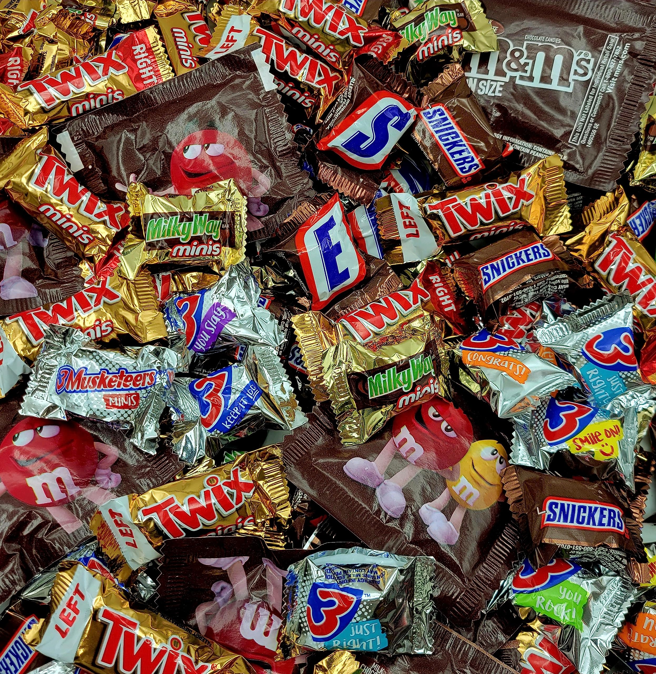 Ultimate Mars Chocolate Candy 150 Pcs. Assortment - Twix, Snickers, 3 Musketeers, Milky Way Minis and M&M's Fun Size - Individually Wrapped - 150 Pieces (3 Pounds)