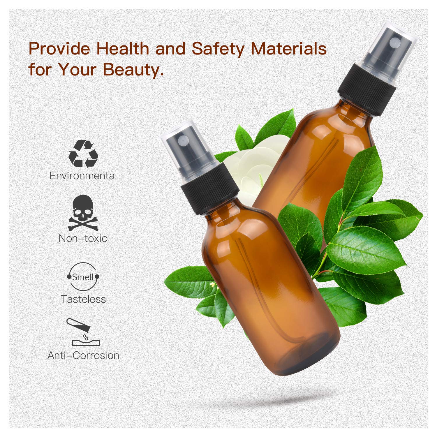 ULG 2oz Amber Glass Spray Bottles 16 Pack Small Fine Mist Sprayer Empty Refillable Essential Oils Perfume Cologne Atomizer for Outside Travel, DIY Labels Included