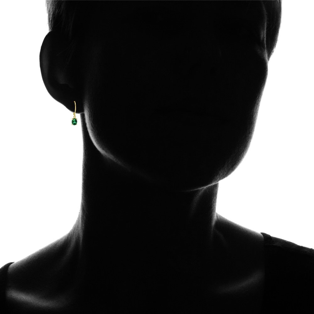 Yellow Gold Flashed Sterling Silver Created Emerald 7x5mm Oval Leverback Dangle Earrings for Women