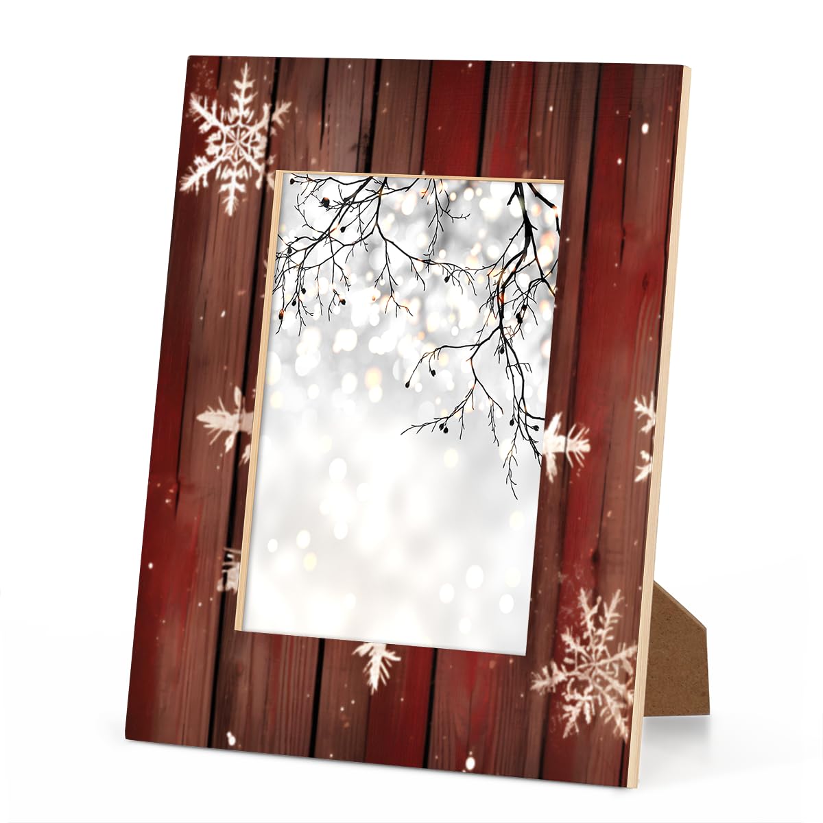YoCosy Picture Frames 8x10 for Wall Decor Red Rustic Wood Christmas Snowflake Hanging Picture Frame with Stand Large Wood Photo Poster Frames Collage for Tabletop, Acrylic Face