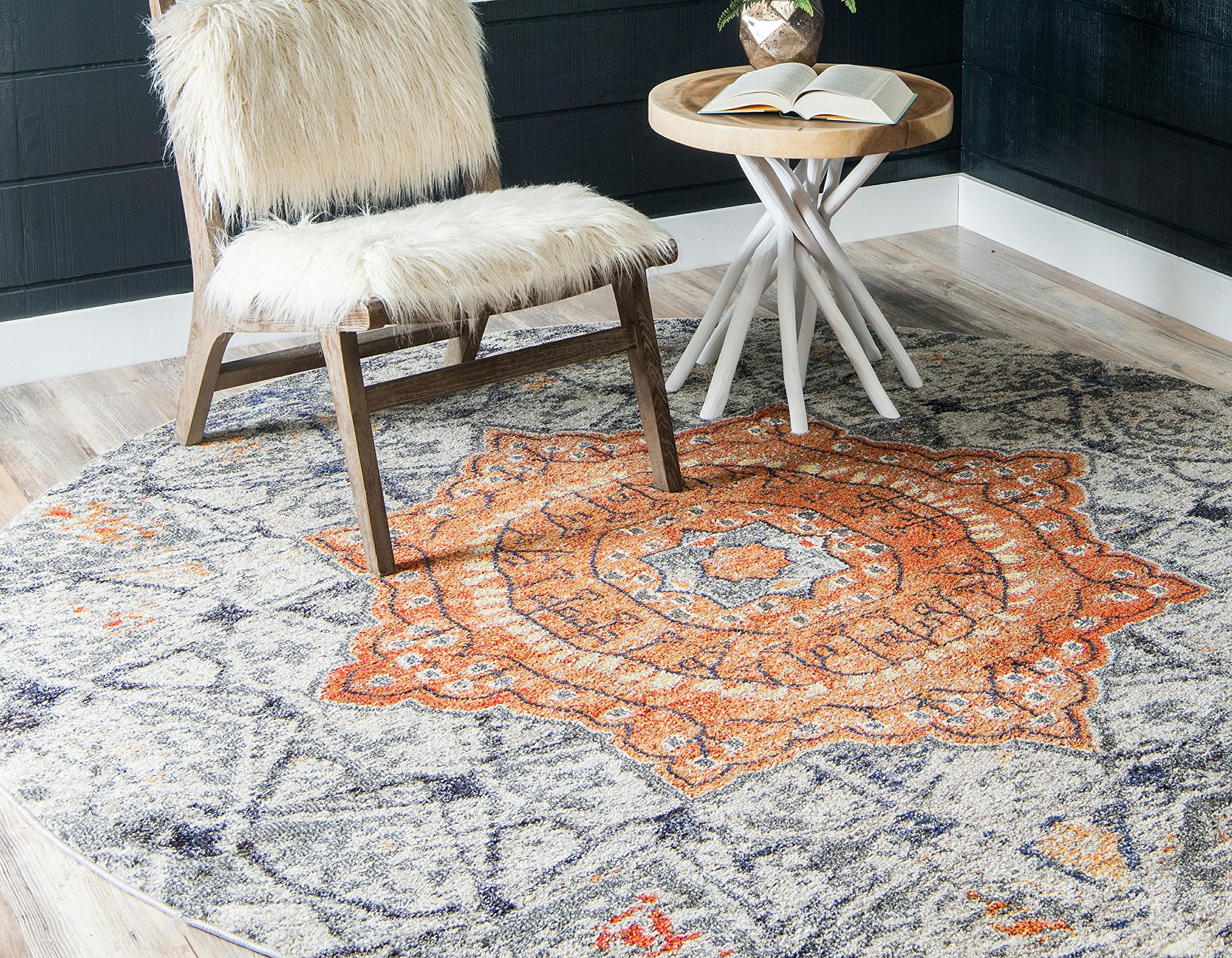 Unique Loom Vita Collection Modern Over-Dyed Center Medallion Vintage Area Rug, 4 ft x 4 ft, Gray/Ivory