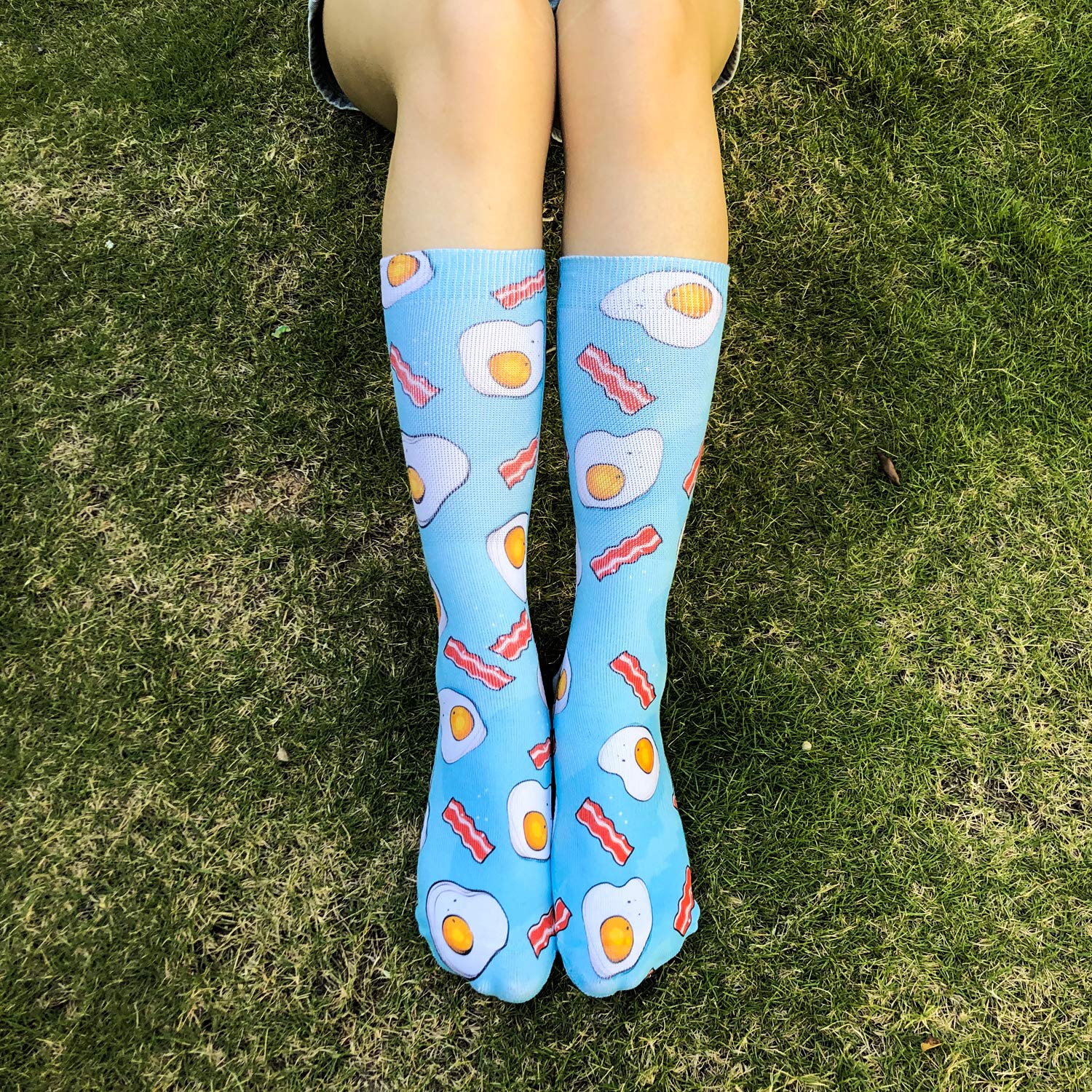 ULQUIEOR Women's Egg Bacon Cotton Moisture Wicking Cushion Novelty Athletic Crew Socks