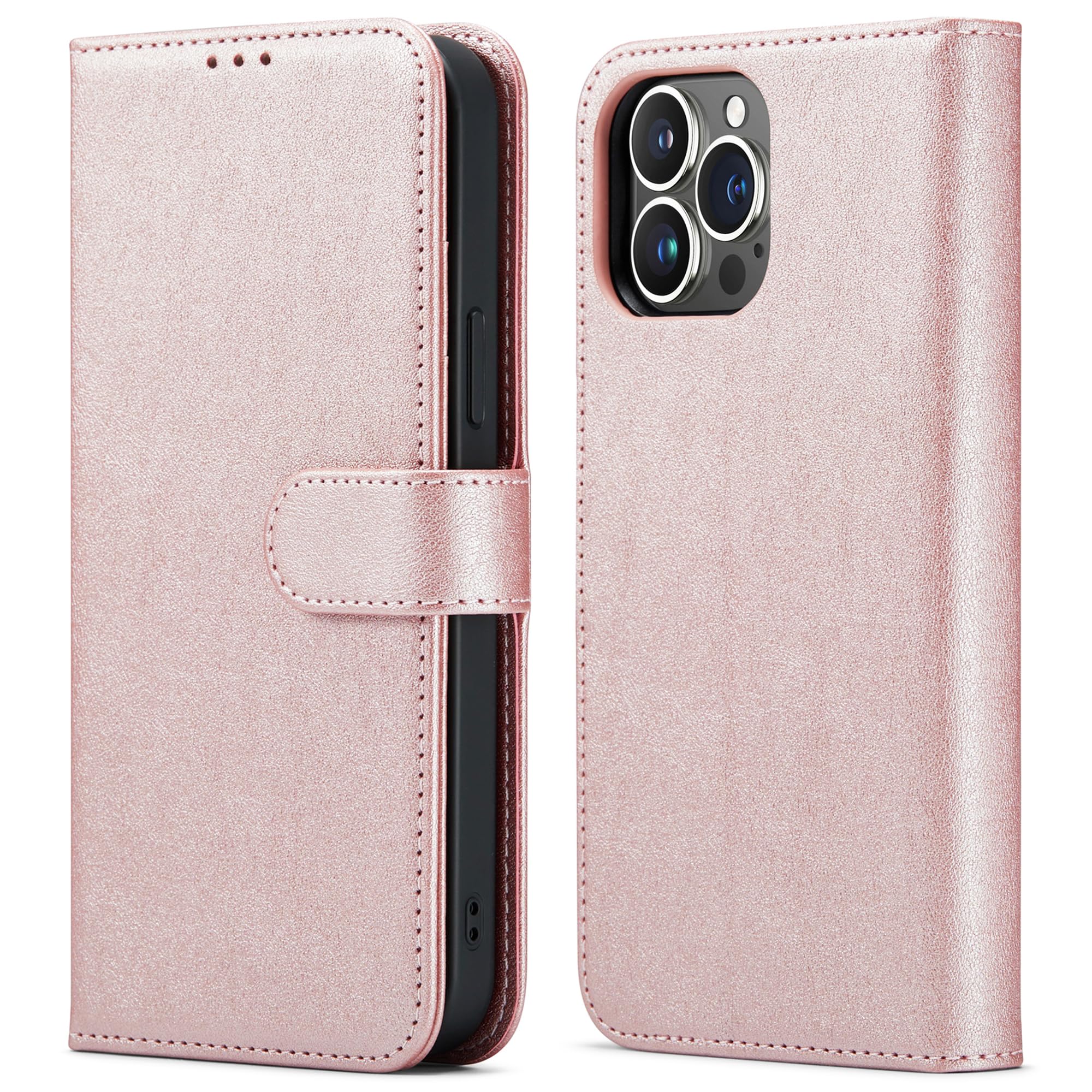 Vanxiliiy iPhone 13 Pro Max Wallet Case【RFID Blocking】 Card Holder PU Leather【Strong Magnetic】 Detachable Phone Cover for iPhone 13 Pro Max, Rose Gold